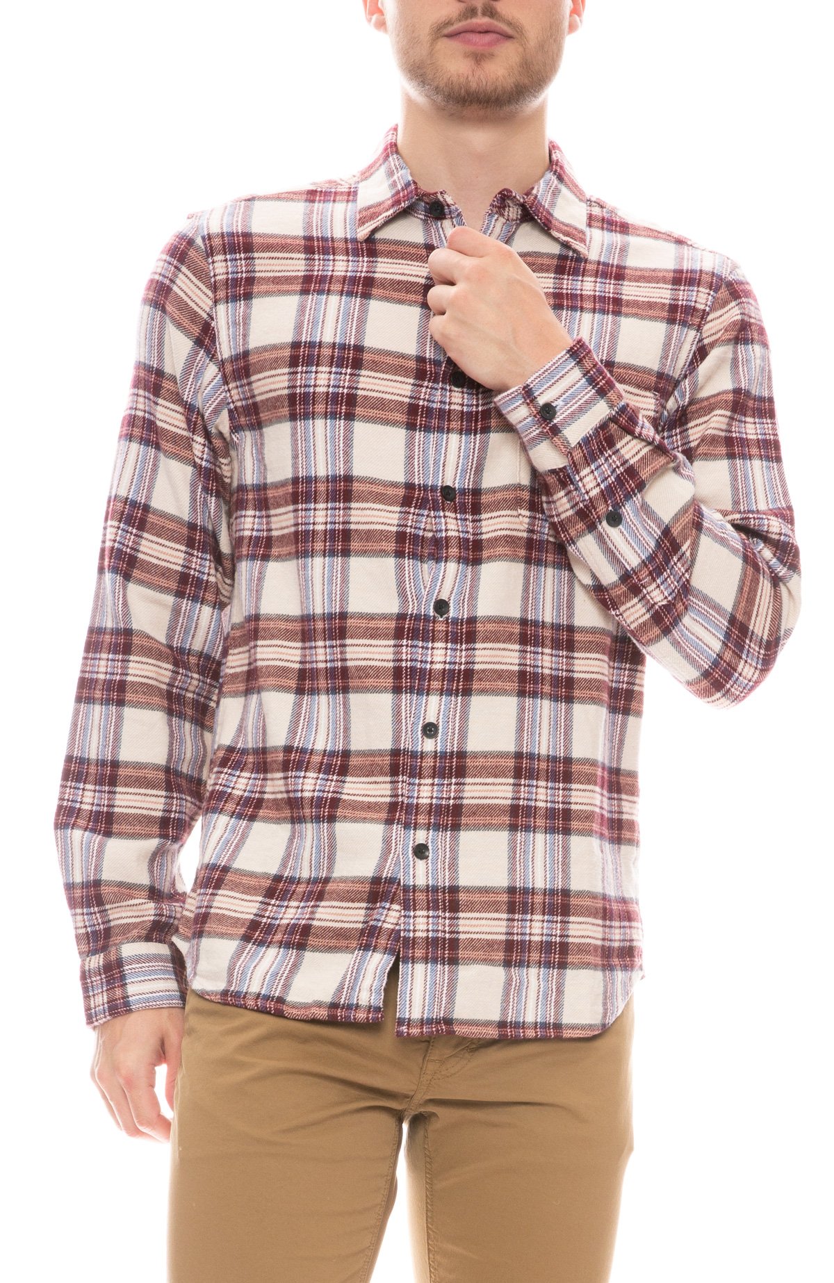 Alex Mill Plaid Patch Pocket Flannel Shirt - Burgundy/Ivory | Garmentory