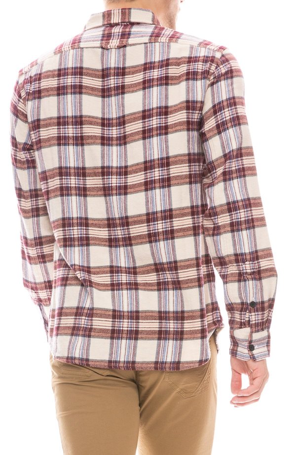 Alex Mill Plaid Patch Pocket Flannel Shirt - Burgundy/Ivory | Garmentory