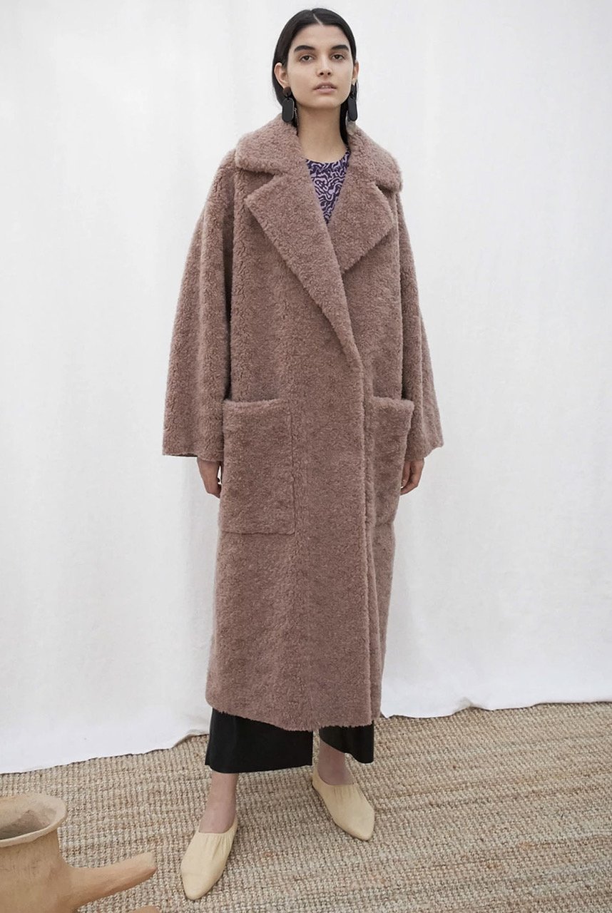 Nanushka Imogen Faux Fur Maxi Coat - Faded Rose | Garmentory