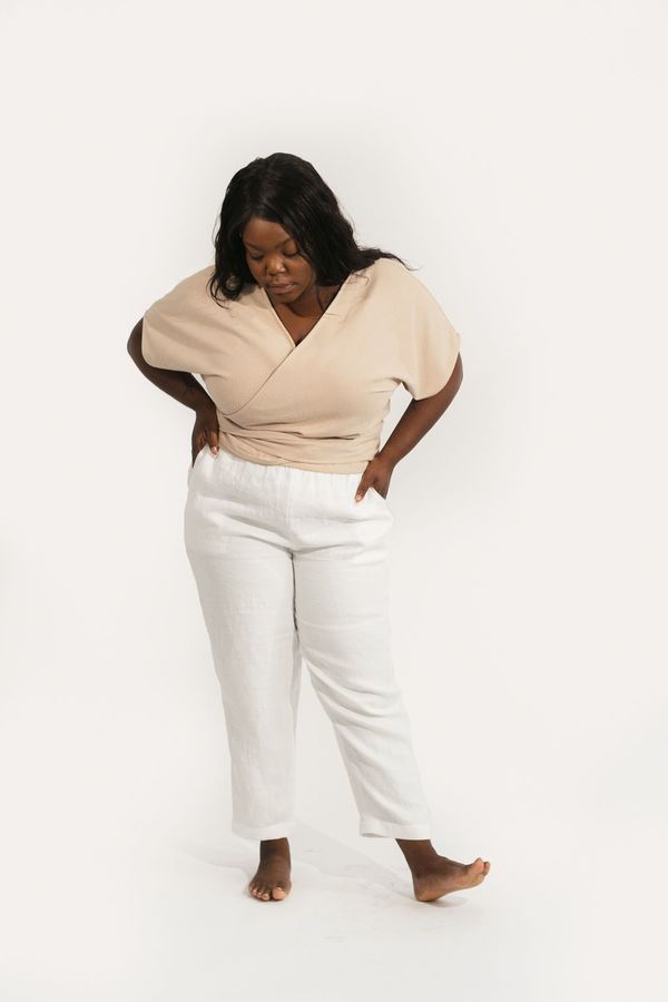 Two Fold Clothing Clara Short Sleeve Raw Silk Top - Sand | Garmentory