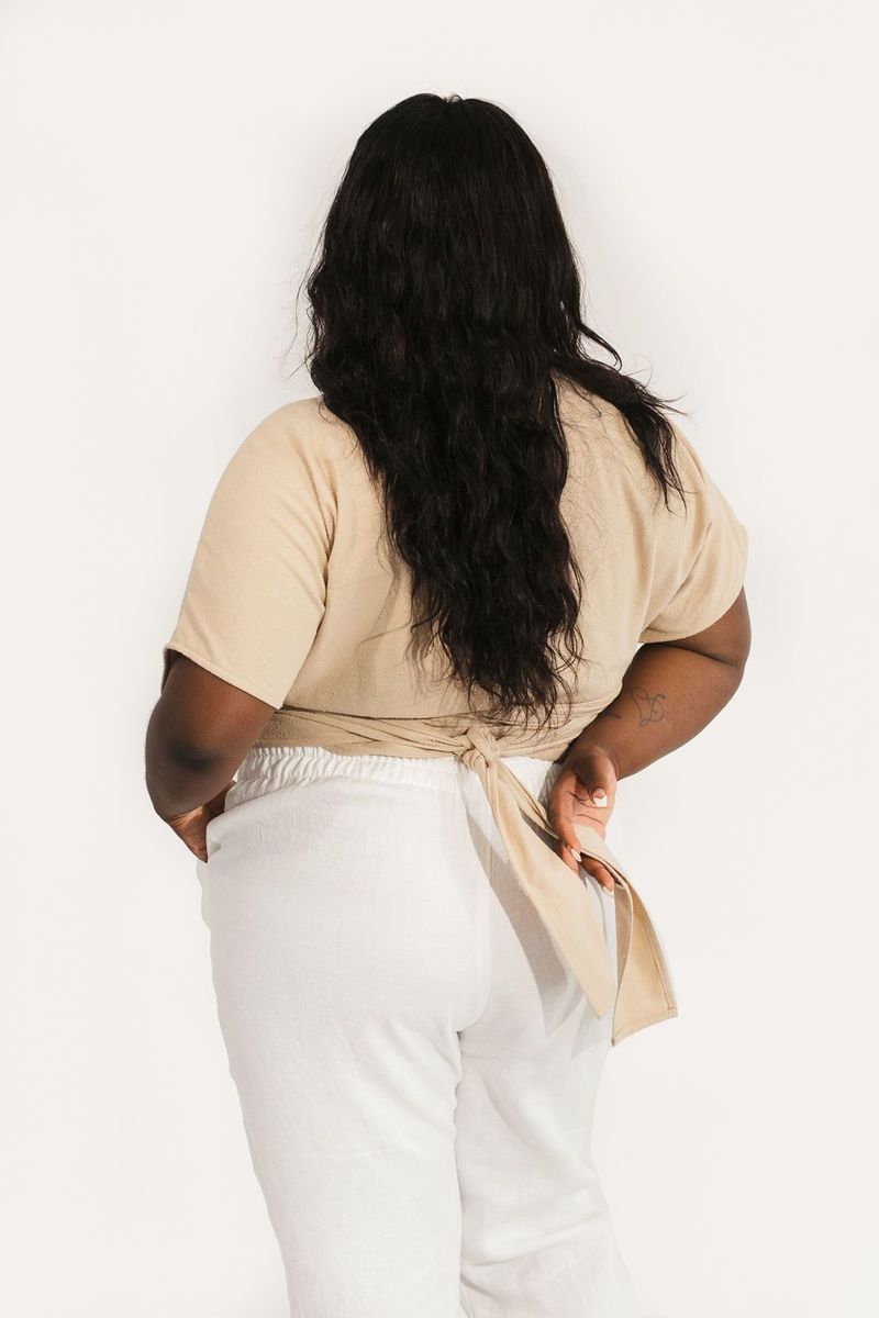 Two Fold Clothing Clara Short Sleeve Raw Silk Top - Sand | Garmentory