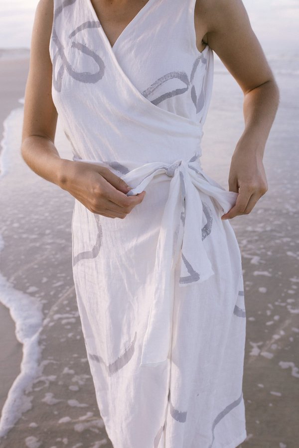 Two Fold Clothing Kayo Linen Dress - Flora + Form Painted | Garmentory