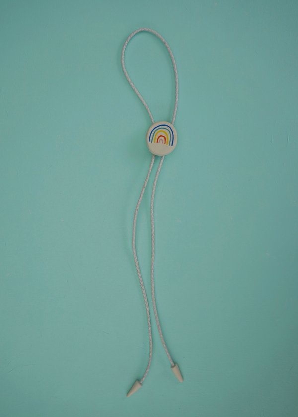 Studio Hecha Rainbow Handmade Ceramic Bolo Tie - White Leather | Garmentory
