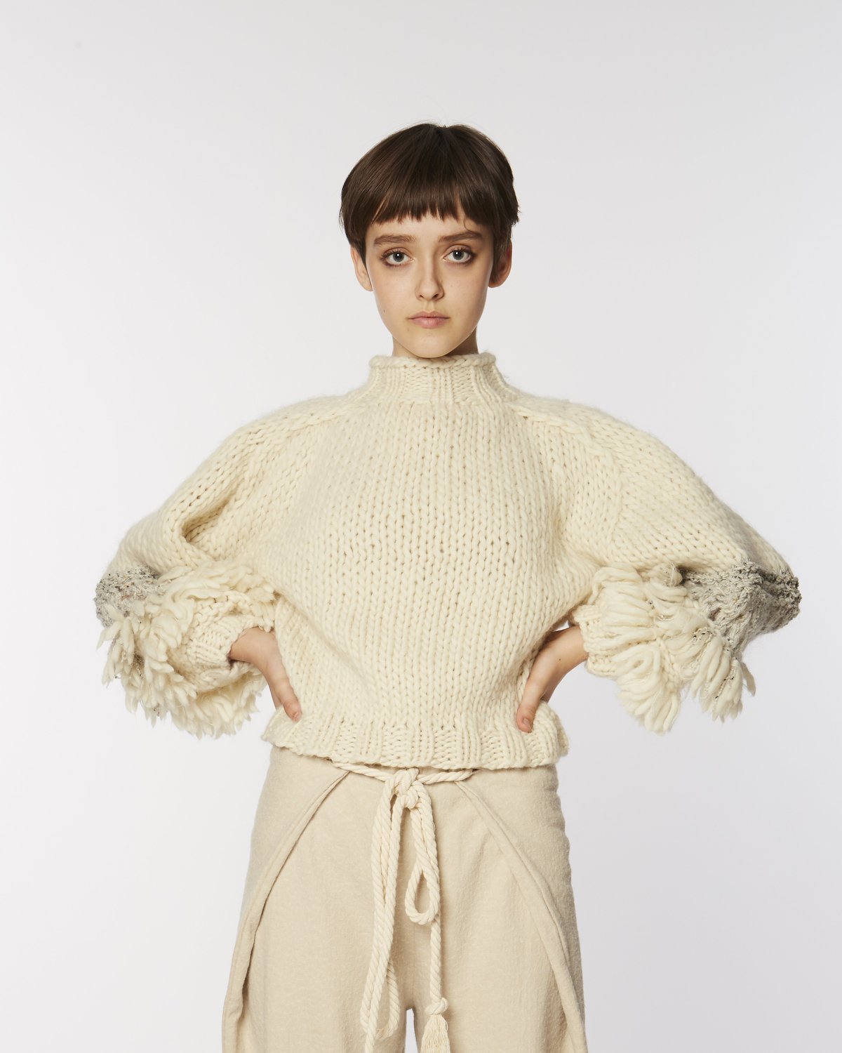 Maiami Fringed Balloon Sleeves Sweater | Garmentory