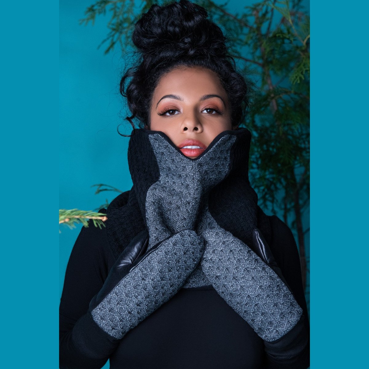 Kazak Leather & Knit Mittens - Japanese Mountain Pattern | Garmentory