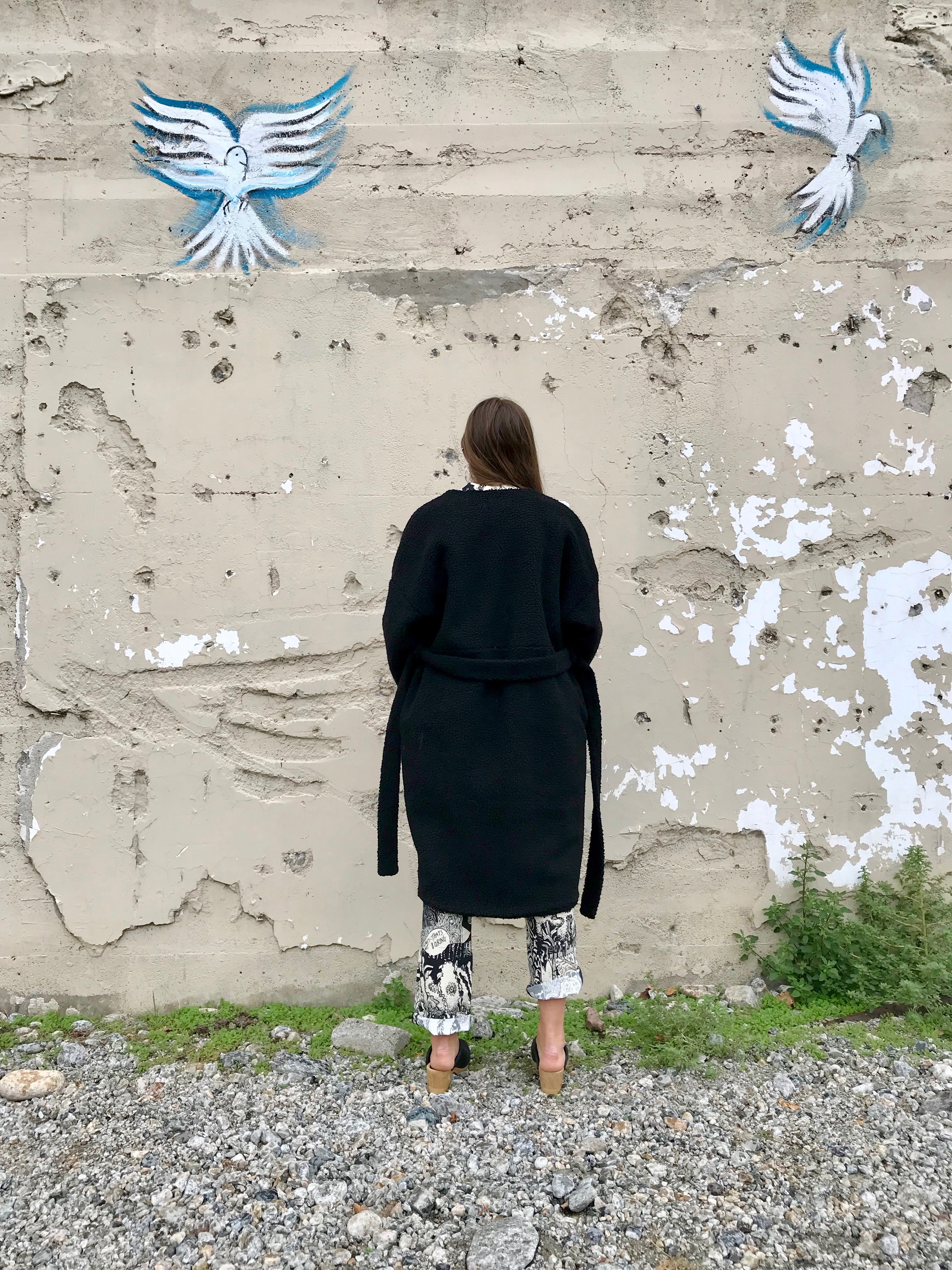 Priory Woobie Robe - black sherpa | Garmentory