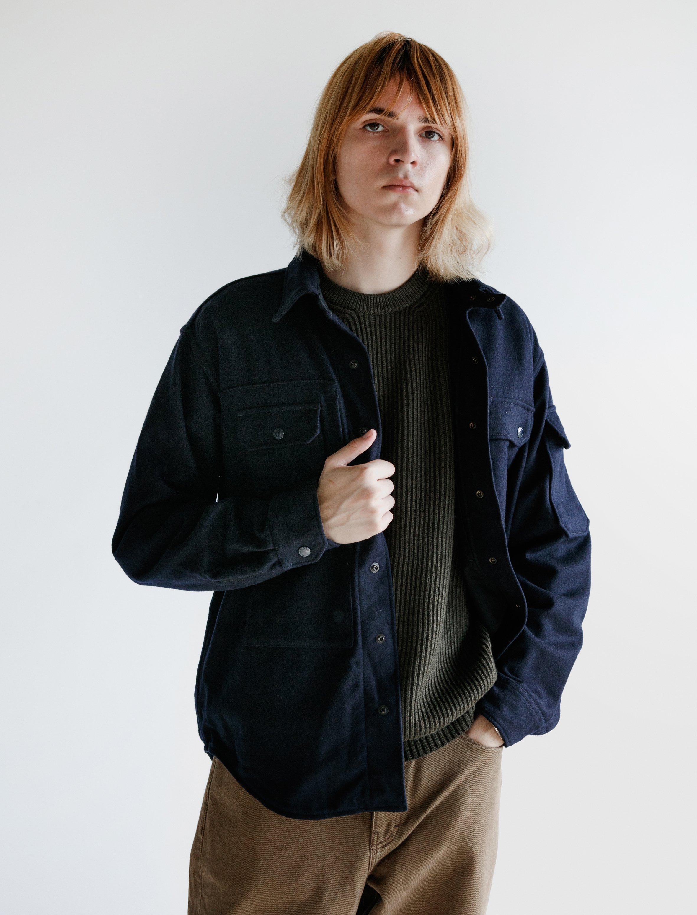 Engineered Garments 20oz Wool Melton Field Shirt Jacket - Dark Navy ...