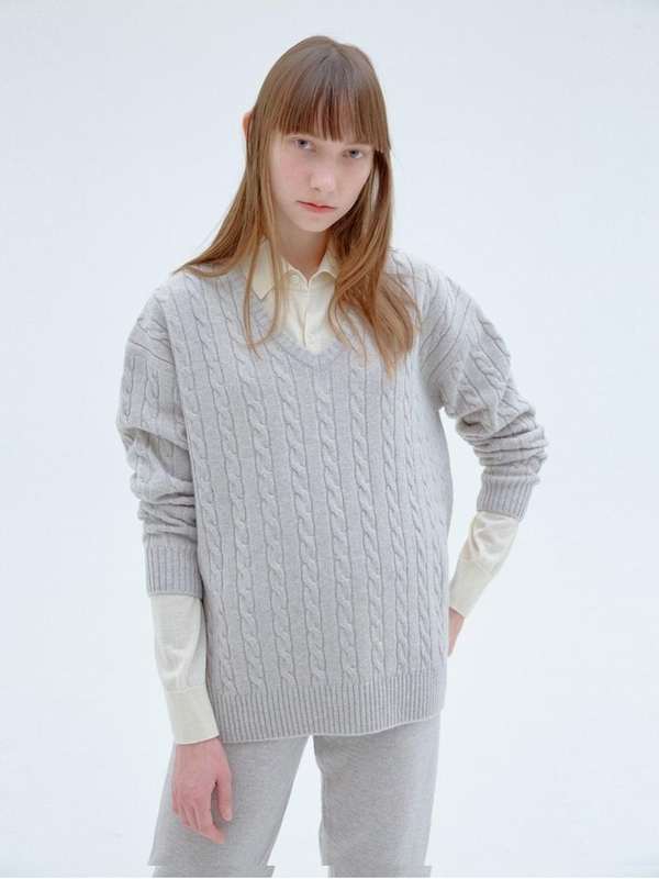 CLOVE Wool Oversized V-neck Sweater - Oatmeal | Garmentory