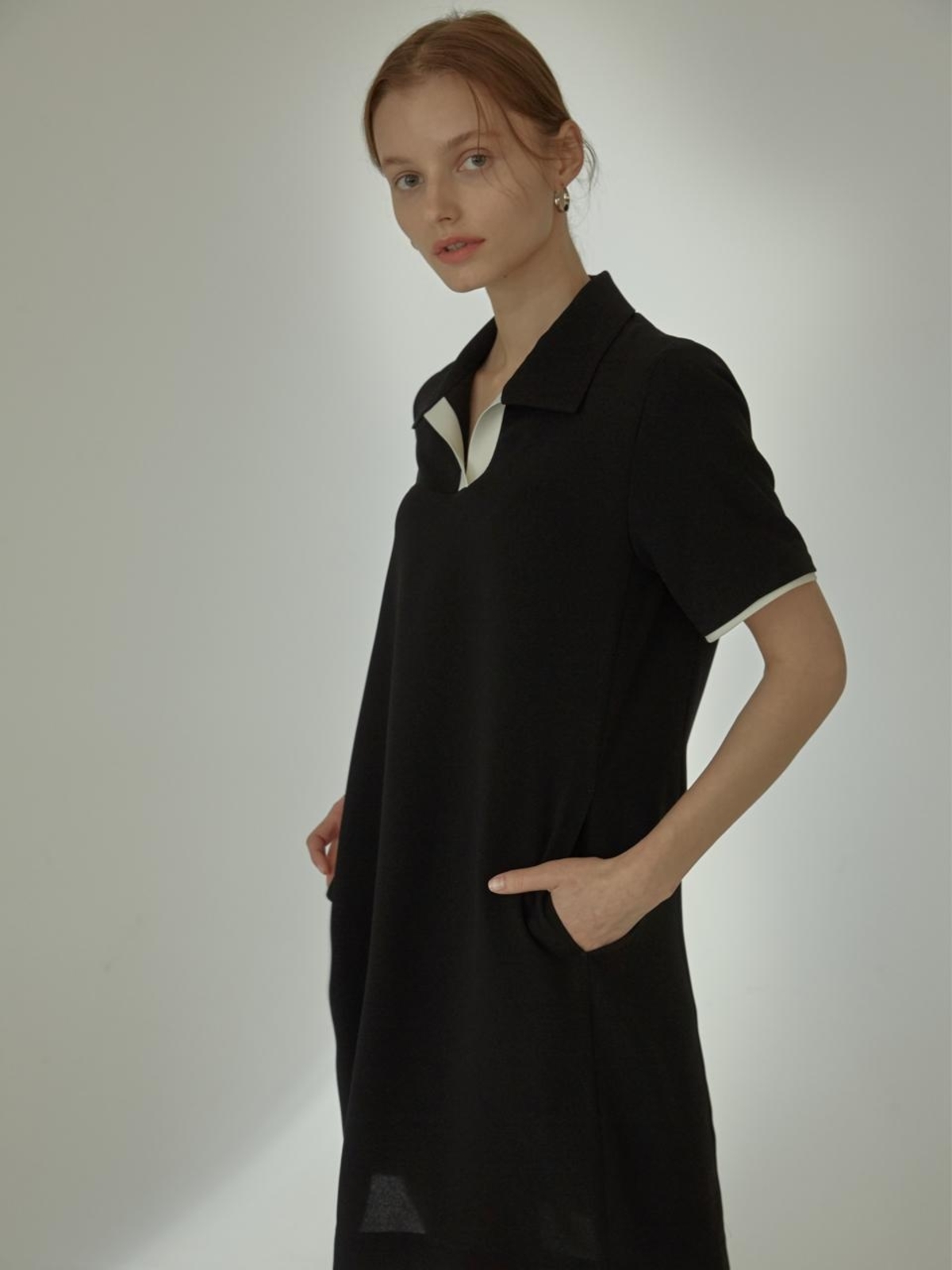 Frontrow Collar Point Mini Dress - Jet Black | Garmentory