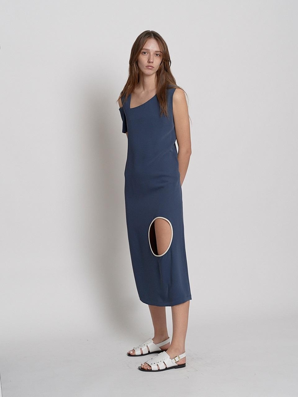 LEUNI Unbalanced Sleeveless Dress - Light Navy Blue | Garmentory