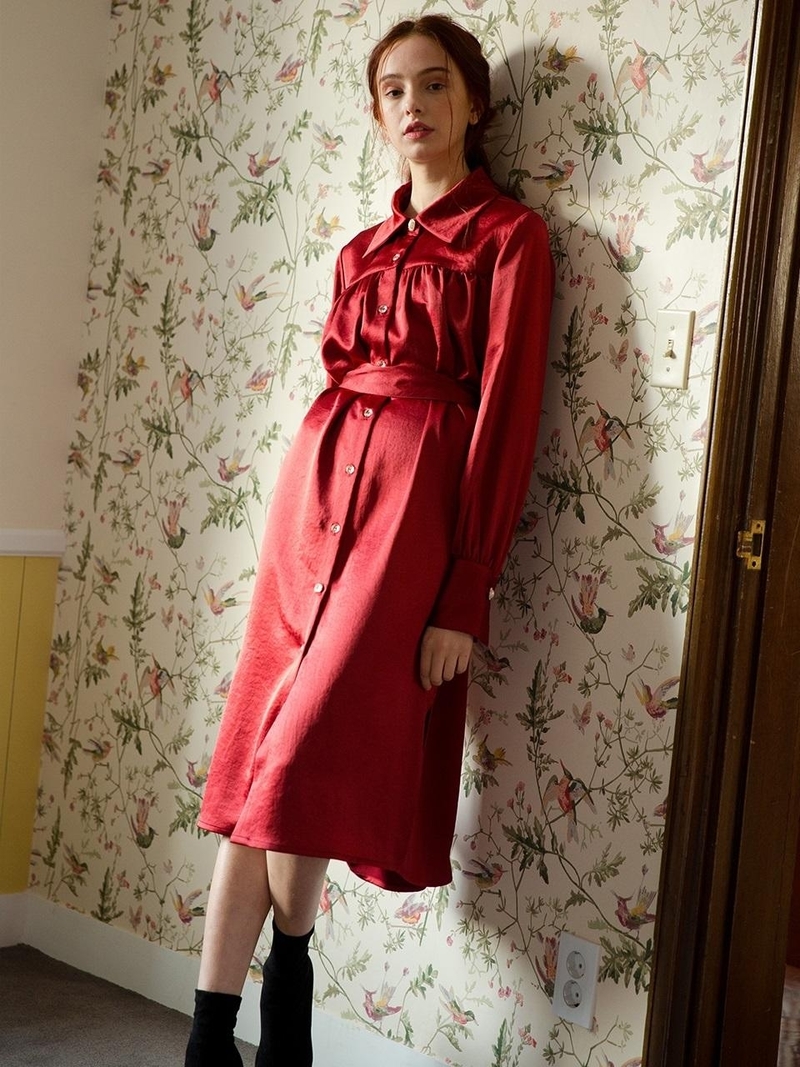 ILLUSTRIS ILLUSION Satin Dress - Dark Red | Garmentory