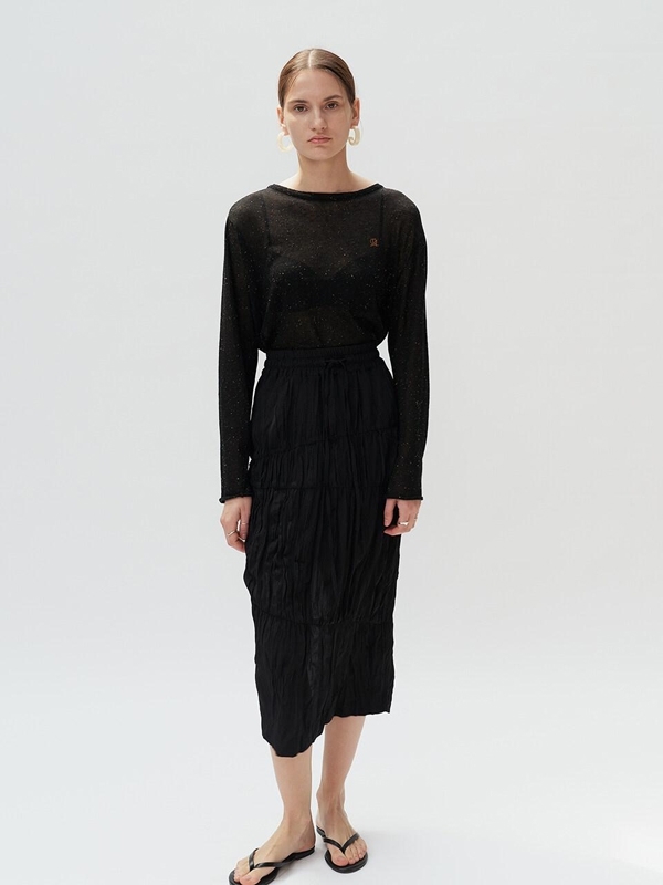 DIAGONAL String Crinkle Skirt - Black | Garmentory