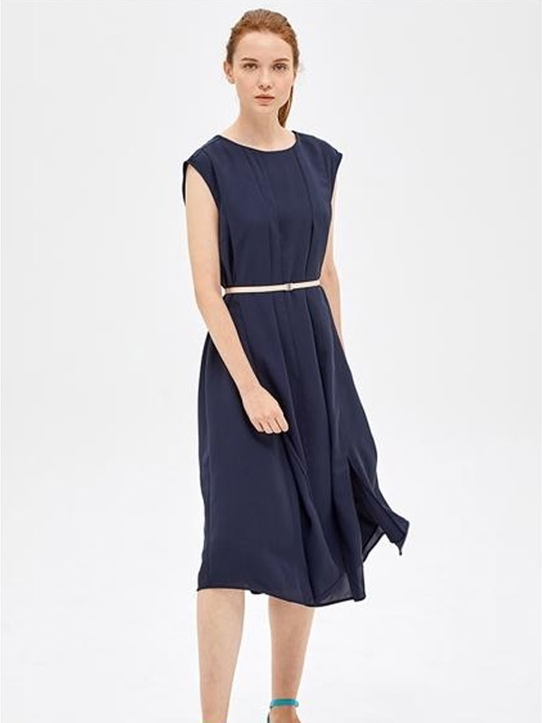 SYSTEM Reverse Neck Panel Dress - Dark Navy | Garmentory