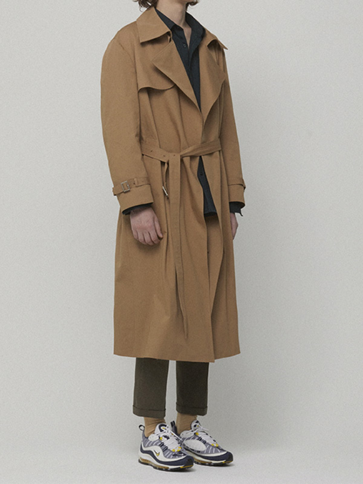 LIEU HOMME Buttonless Long Trench Coat - Beige | Garmentory