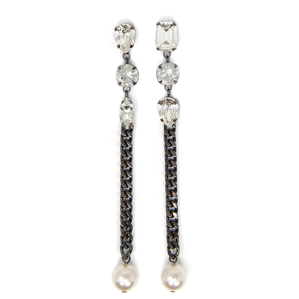 Joomi Lim Crystal & Chain Earrings W/ Pearls | Garmentory