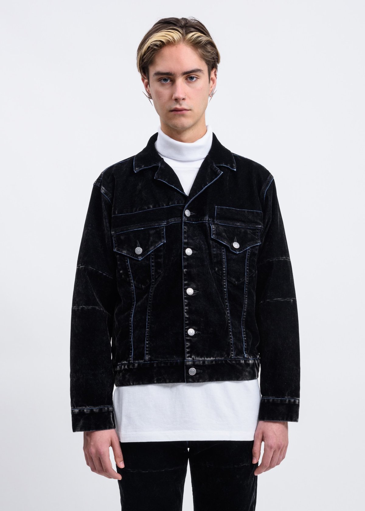 Christian Dada Flock-print Patchwork Denim Jacket - Black | Garmentory