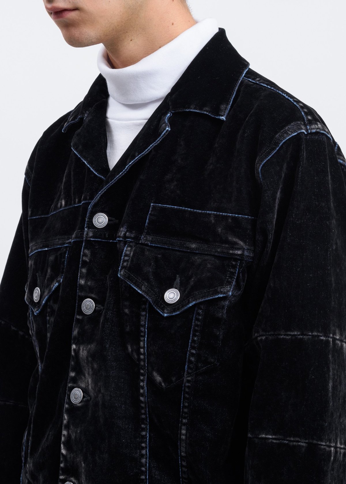 Christian Dada Flock-print Patchwork Denim Jacket - Black | Garmentory