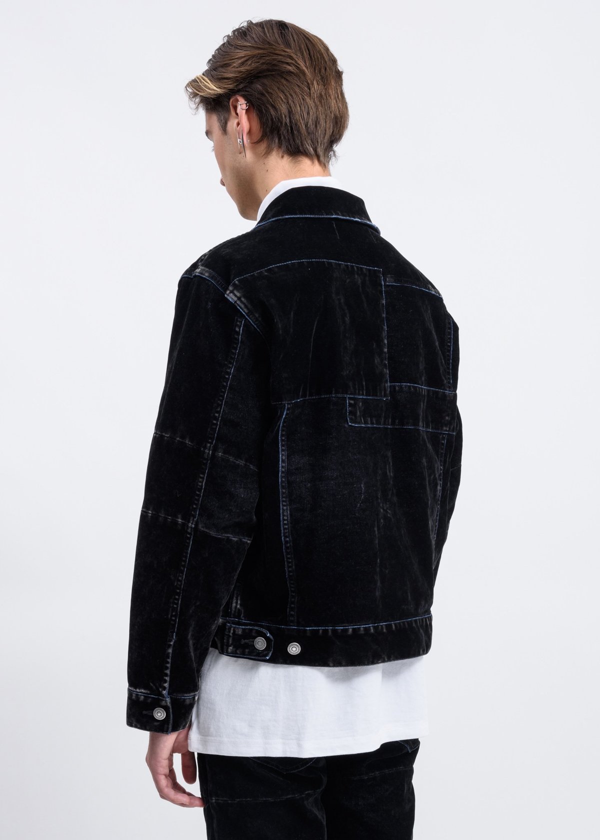 Christian Dada Flock-print Patchwork Denim Jacket - Black | Garmentory