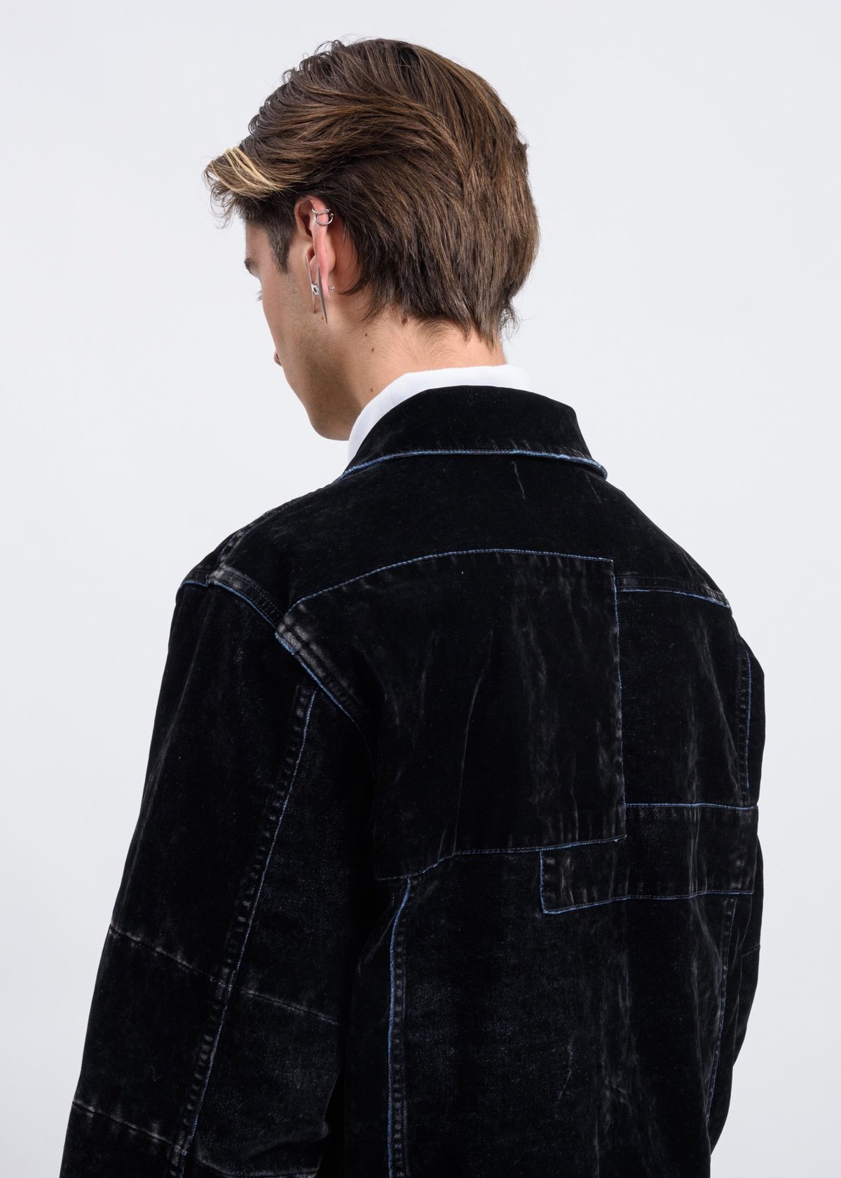 Christian Dada Flock-print Patchwork Denim Jacket - Black | Garmentory