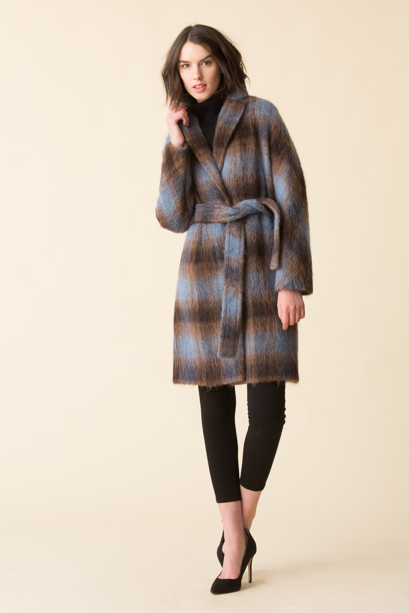 Vince Belted Plaid Coat - Azurite Plaid | Garmentory