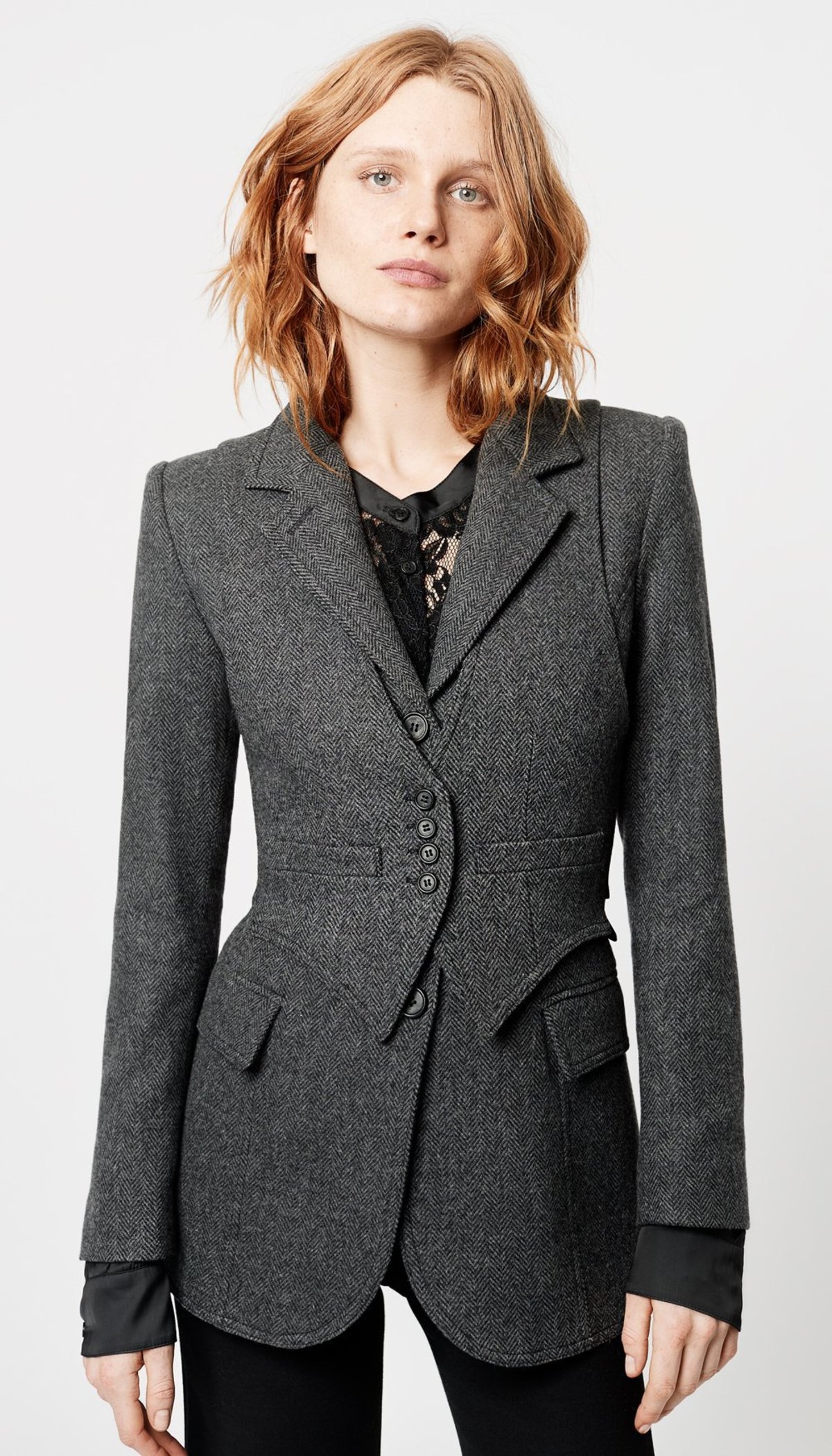 Smythe Three Button Blazer - Charcoal Herringbone | Garmentory