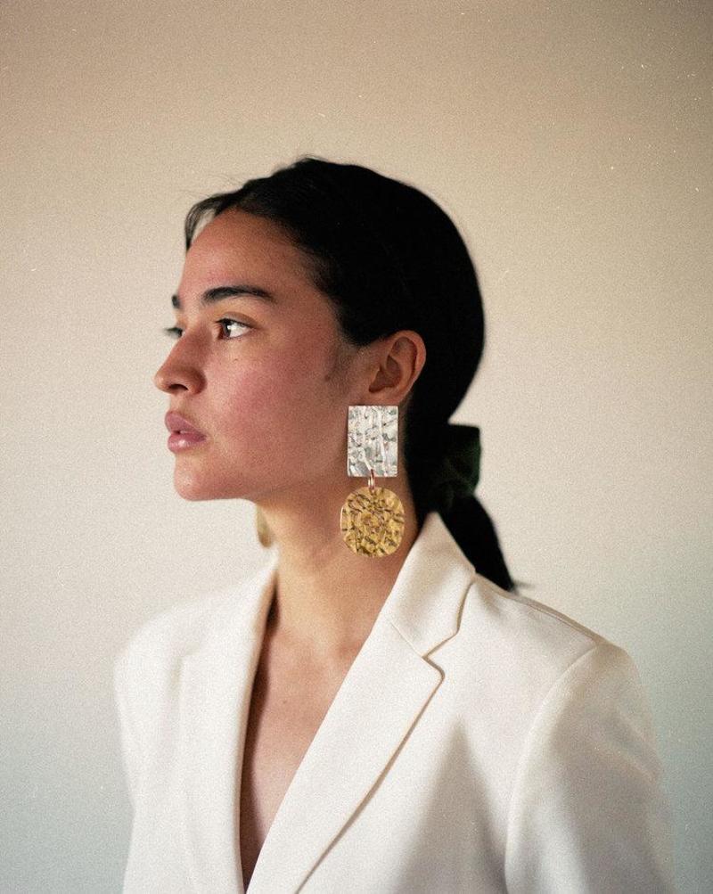 Annie Costello Brown Foil Overt Earrings - Sterling Silver/Gold Plated Brass | Garmentory