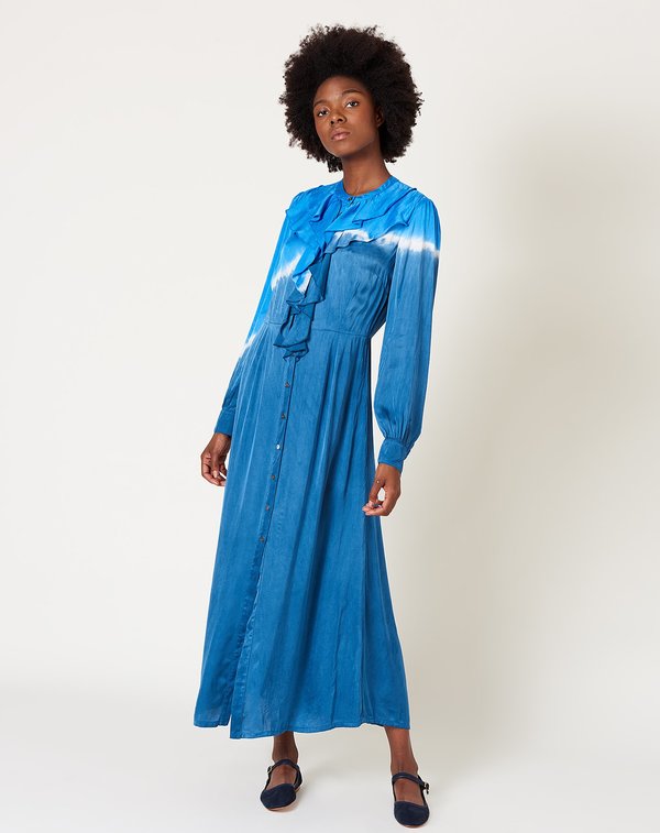 Raquel Allegra Victorian Ruffle Dress - Sky Tie Dye | Garmentory