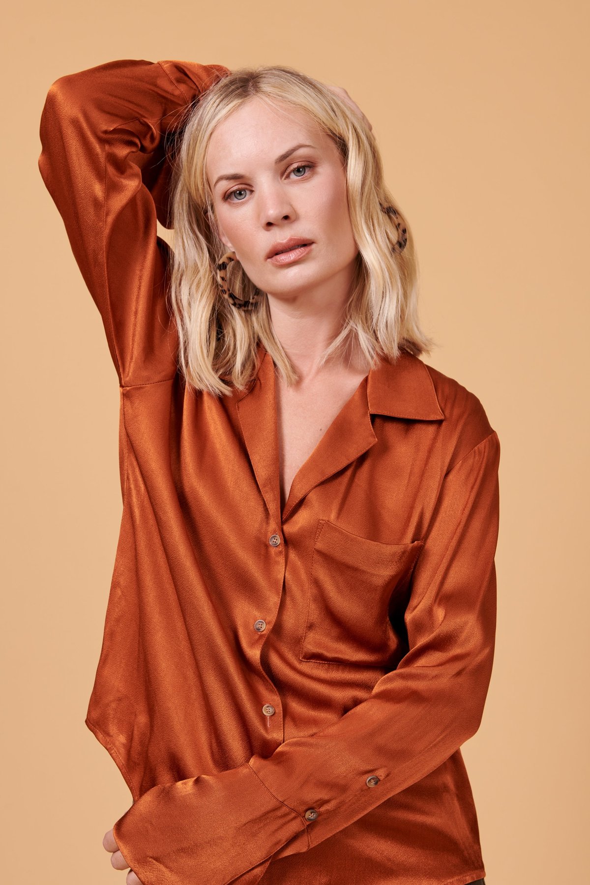 Whimsy + Row Maya Button Up Shirt - Shiny Rust | Garmentory