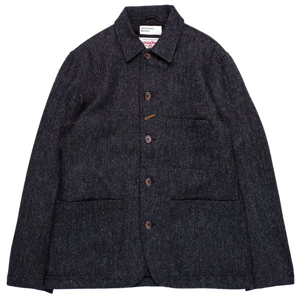 Universal Works Bakers Chore Jacket - Charcoal Harris Tweed | Garmentory