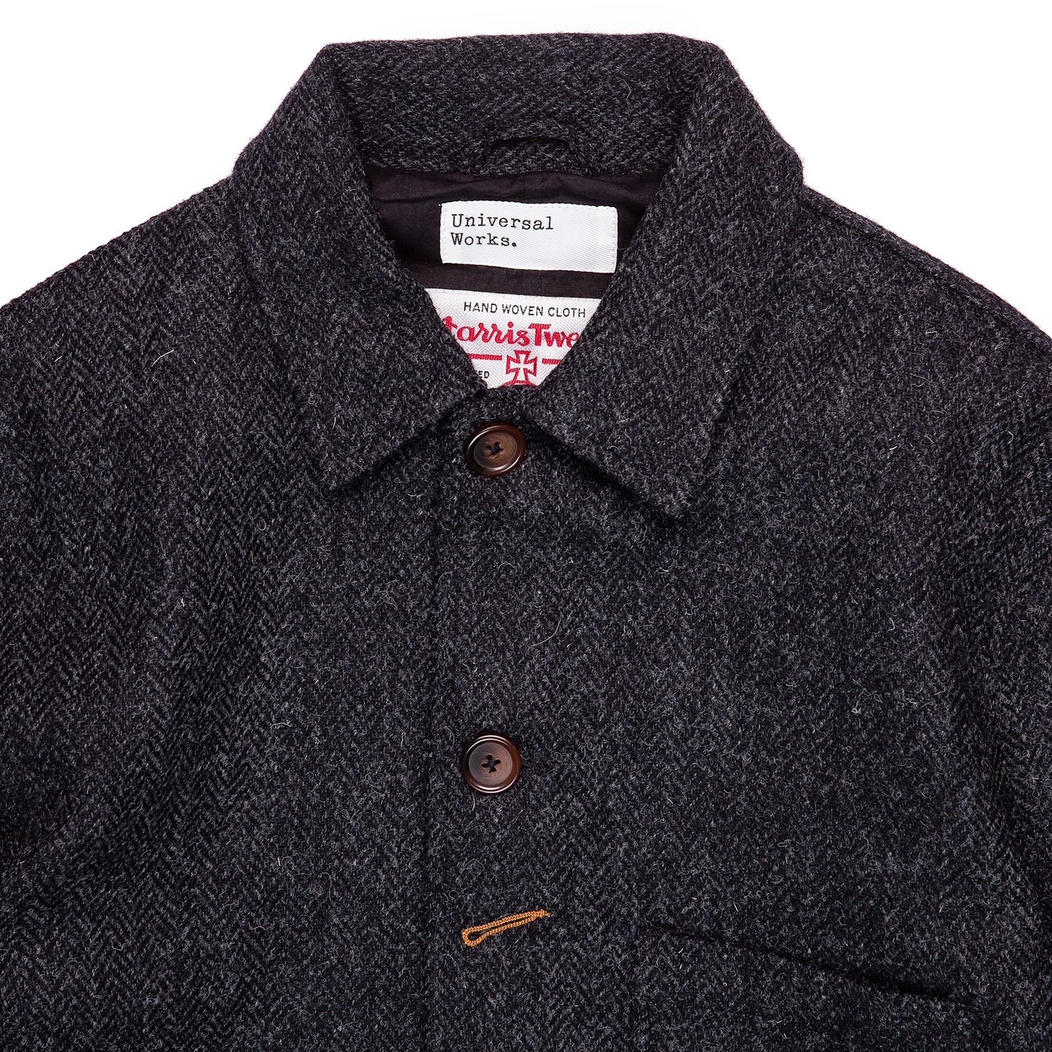 Universal Works Bakers Chore Jacket - Charcoal Harris Tweed | Garmentory