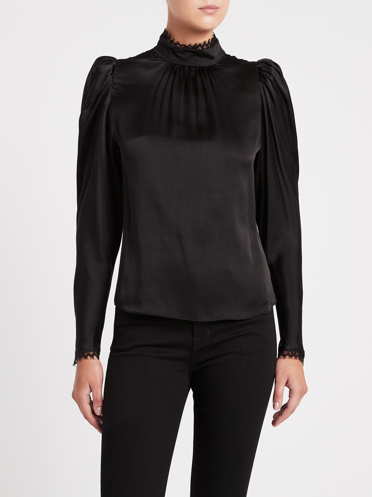 FRAME Denim Lace Cuff Top - Noir | Garmentory