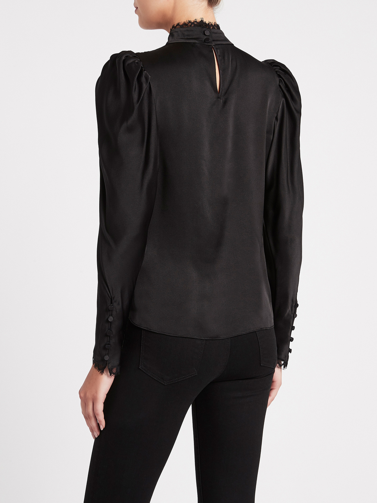 FRAME Denim Lace Cuff Top - Noir | Garmentory