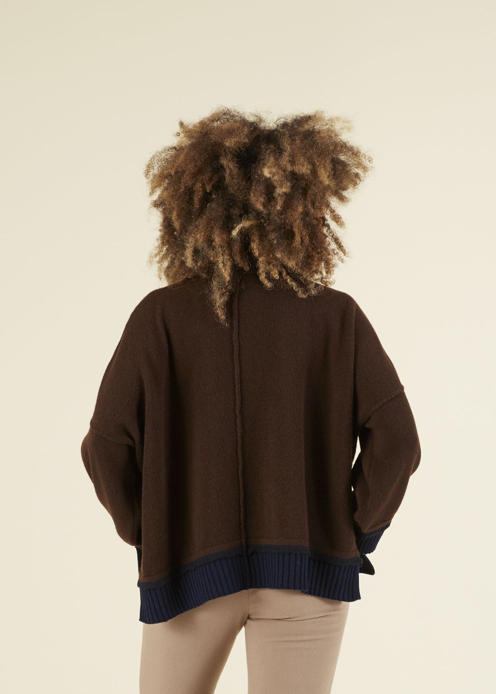 Hache Drop Shoulder Cropped Sweater - Brown/Navy | Garmentory