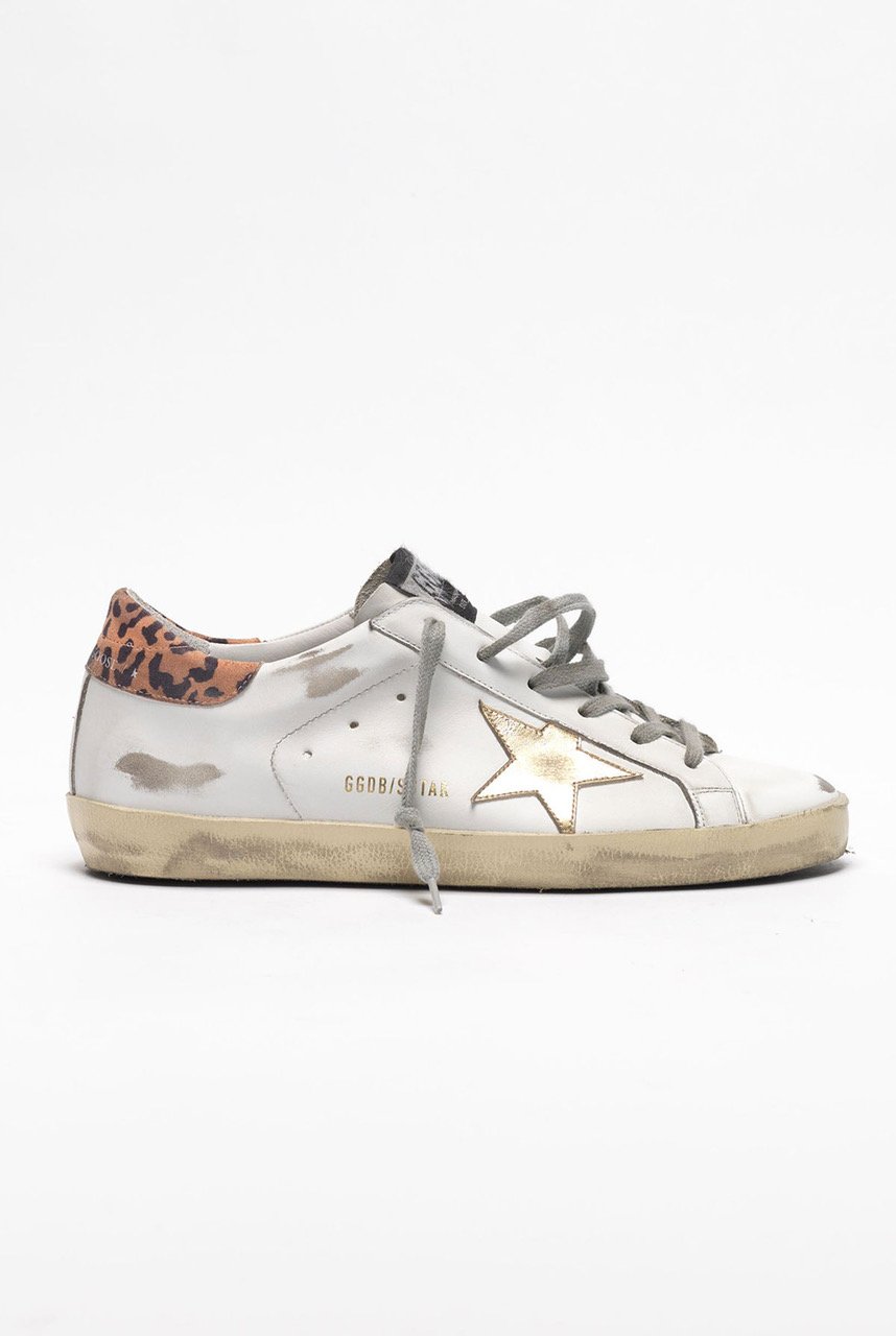 Golden Goose Superstar Leather Orange Leopard Sneakers - White | Garmentory