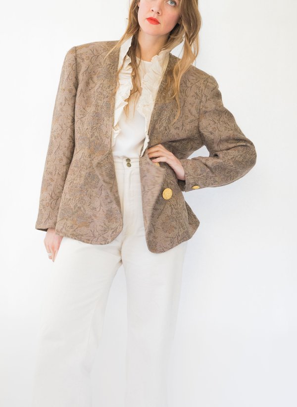 Backtalk PDX Vintage Christian Dior Ruffled Collar Blazer - Brown/Cream ...