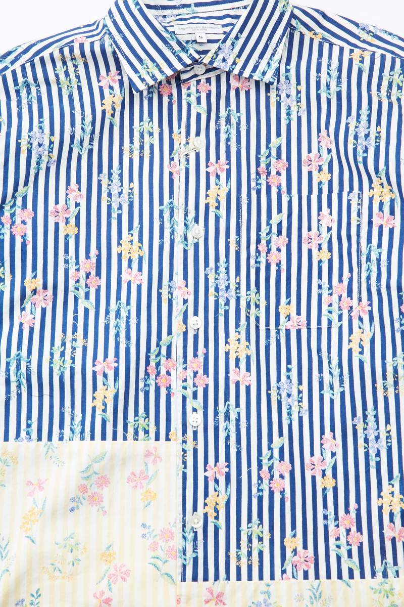 Engineered Garments Spread Collar Cotton Shirt - Navy Floral Stripe ...