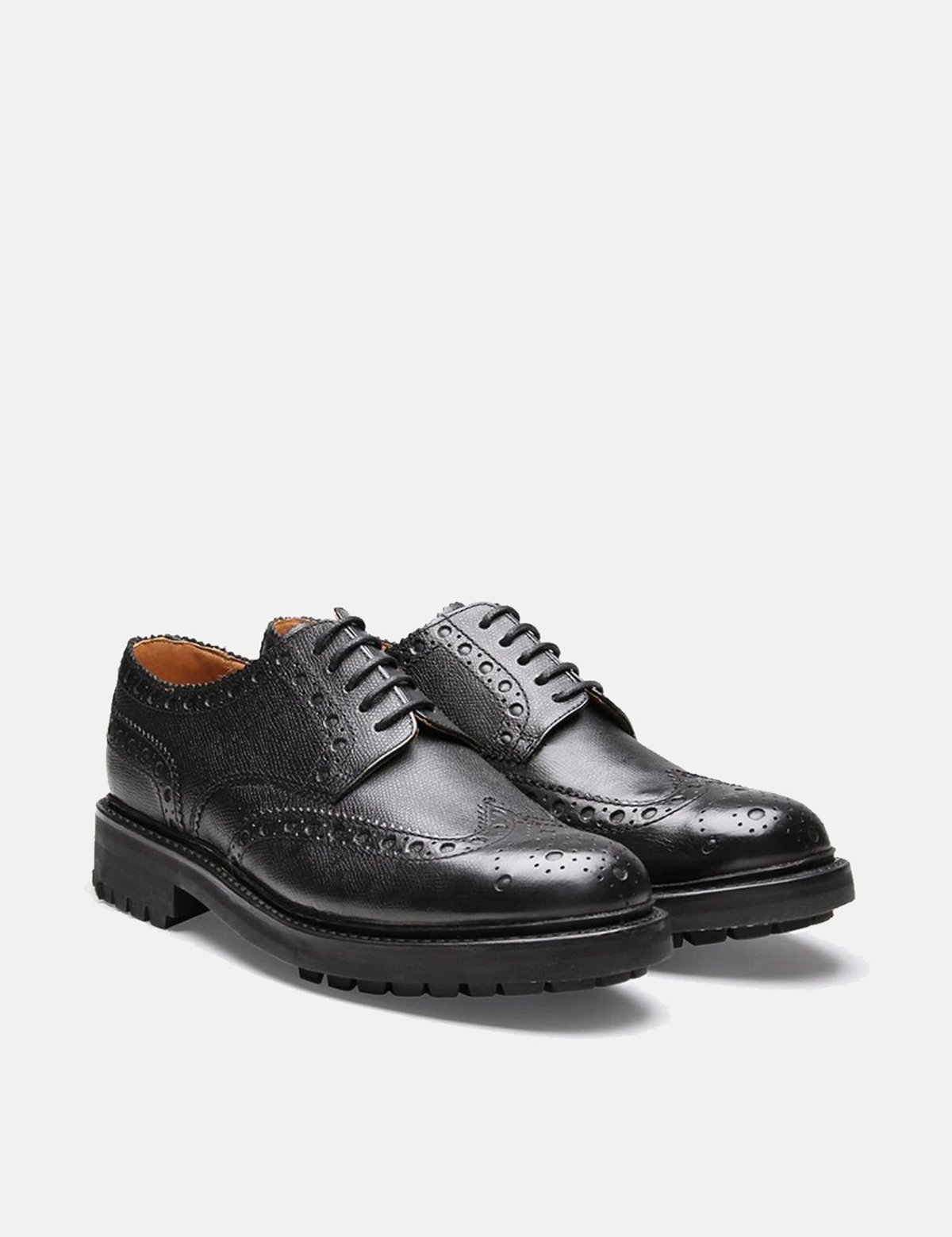 Grenson Archie Commando Sole Brogue Shoes - Black | Garmentory