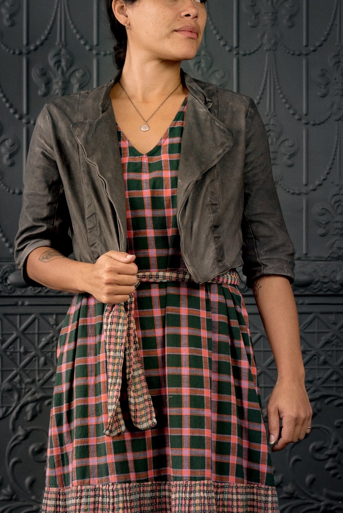 Pamela Mayer Leather Shrug - olive drab | Garmentory