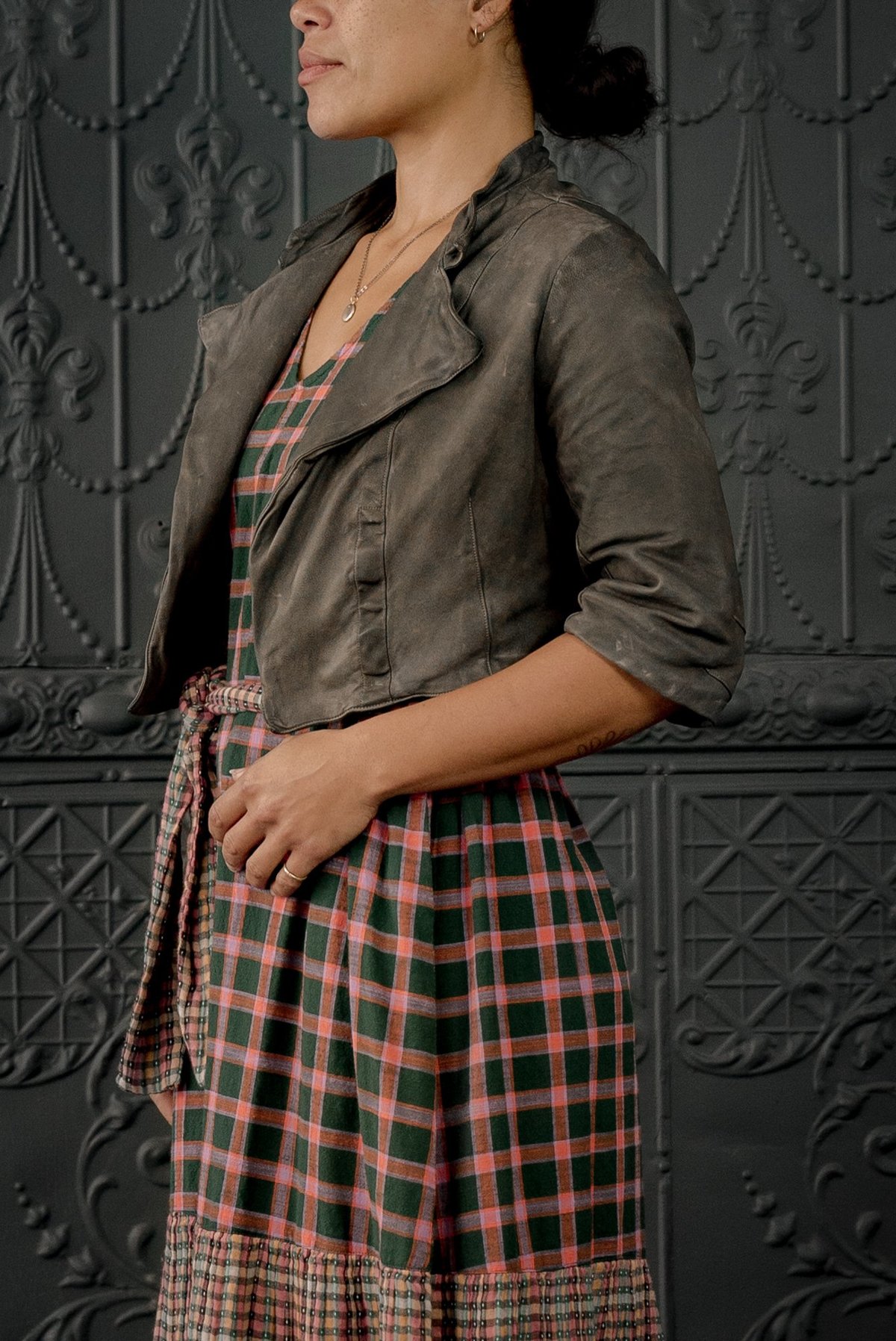 Pamela Mayer Leather Shrug - olive drab | Garmentory