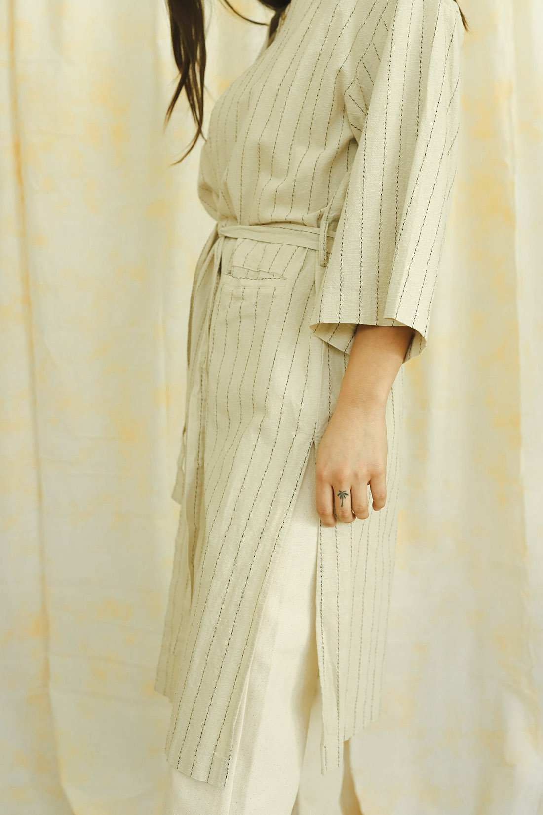 Grade & Gather Linen Striped Robe Jacket | Garmentory