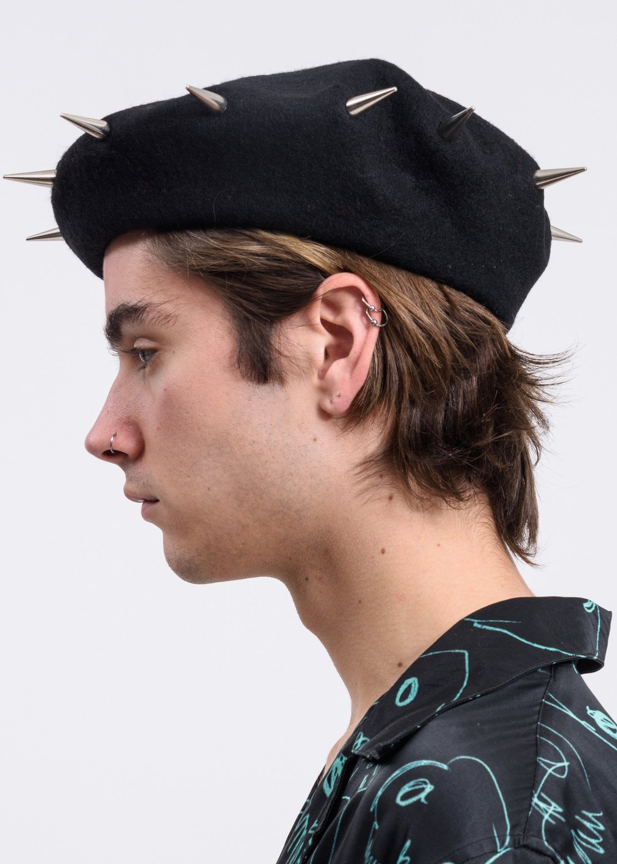 Charles Jeffrey Loverboy Silver Stud Beret - black | Garmentory