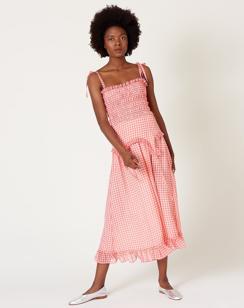 Sandy Liang Rainer Dress - Orange Gingham | Garmentory