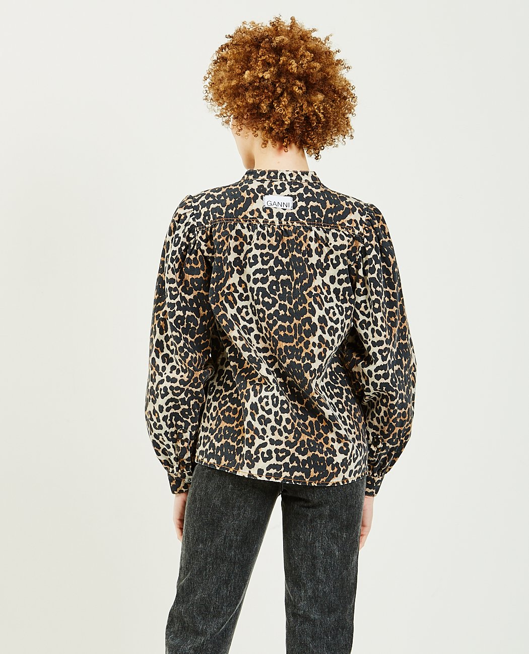 Ganni Leopard Print Denim Top - Leopard | Garmentory