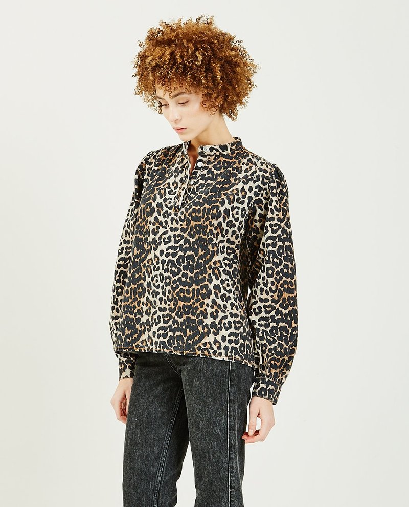 Ganni Leopard Print Denim Top - Leopard | Garmentory
