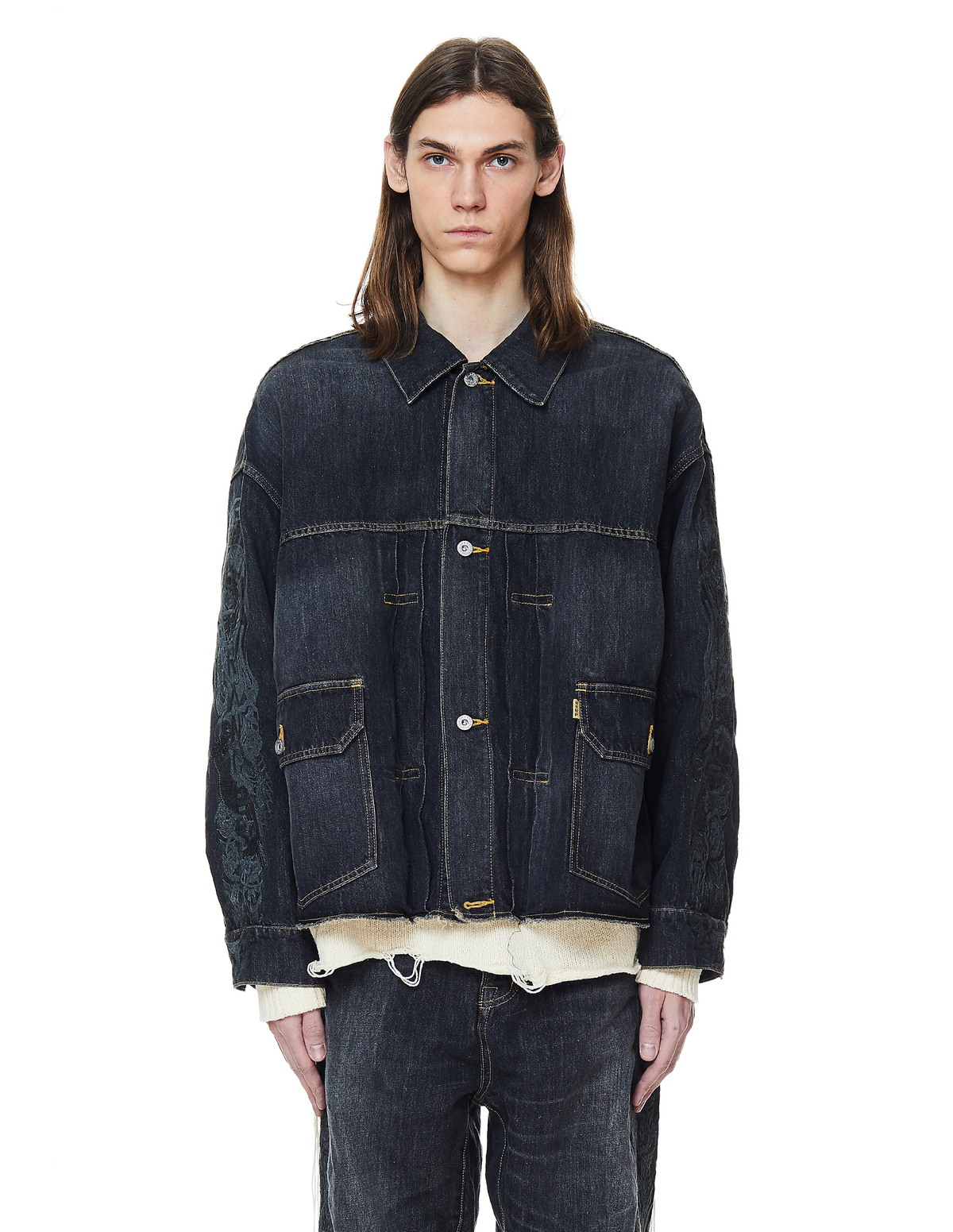Doublet Embroidered Denim Jacket - Grey | Garmentory
