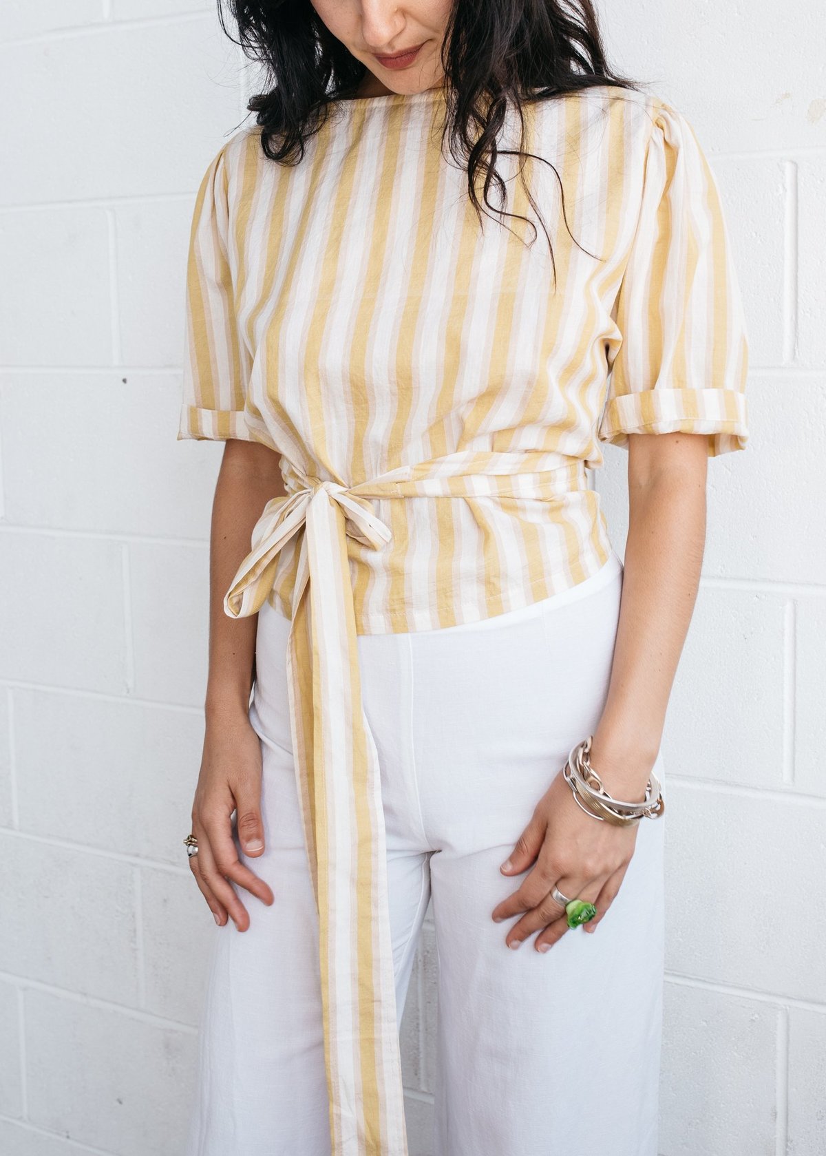 FME Apparel Batiste Wrap Top - Yellow Stripe | Garmentory