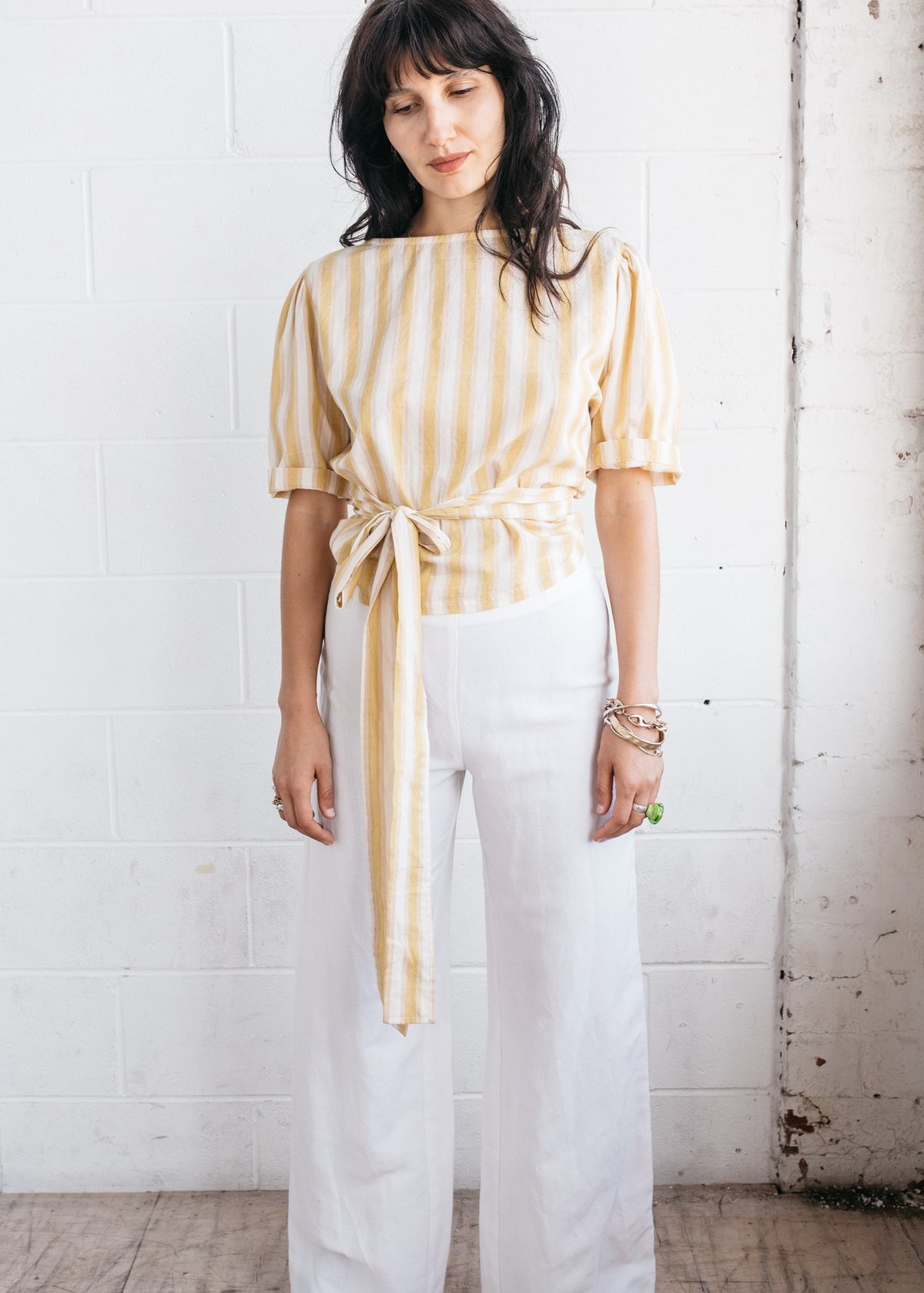 FME Apparel Batiste Wrap Top - Yellow Stripe | Garmentory