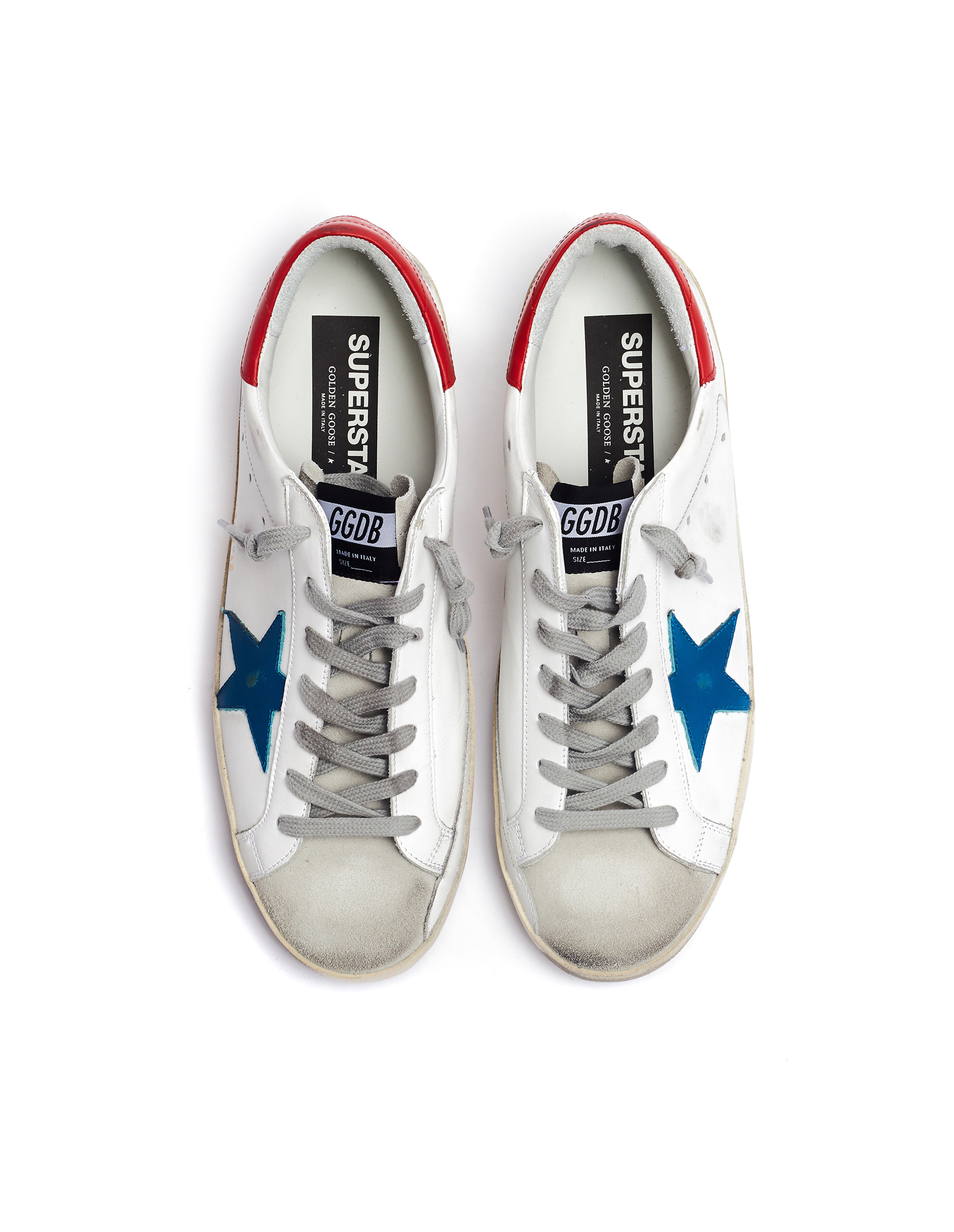 Golden Goose Superstar Sneakers With Red Tab & Blue Star | Garmentory