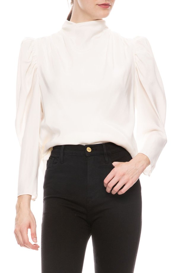 FRAME Denim Safari Silk Drape Top - Off White | Garmentory