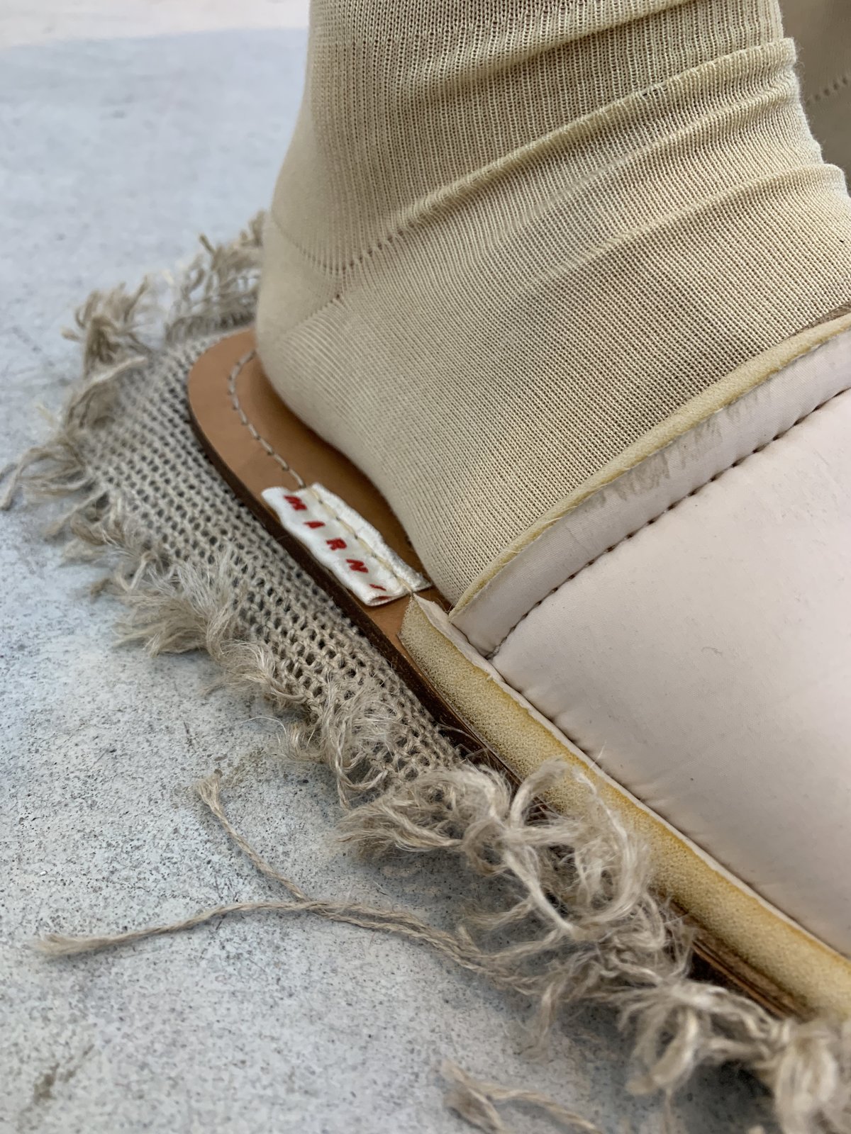 Marni Recycled Raw Cut Nylon & Jute Sandal - Natural | Garmentory